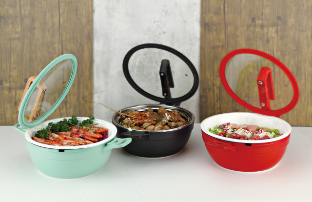 Round Buffet Cast Aluminum Pot with Glass lid/ Hydraulic Lid