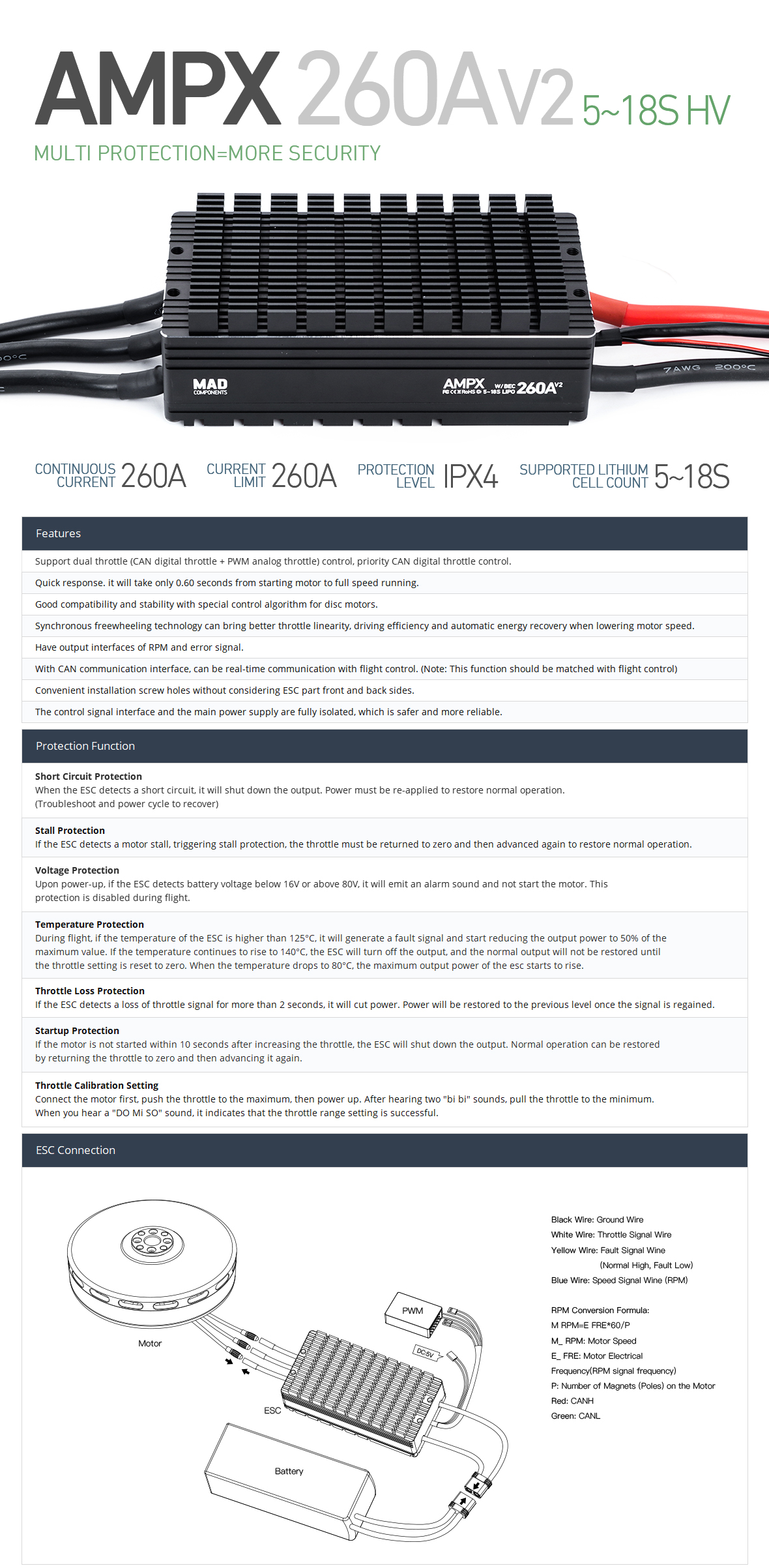 AMPX 260A (5-18S) Drone ESC