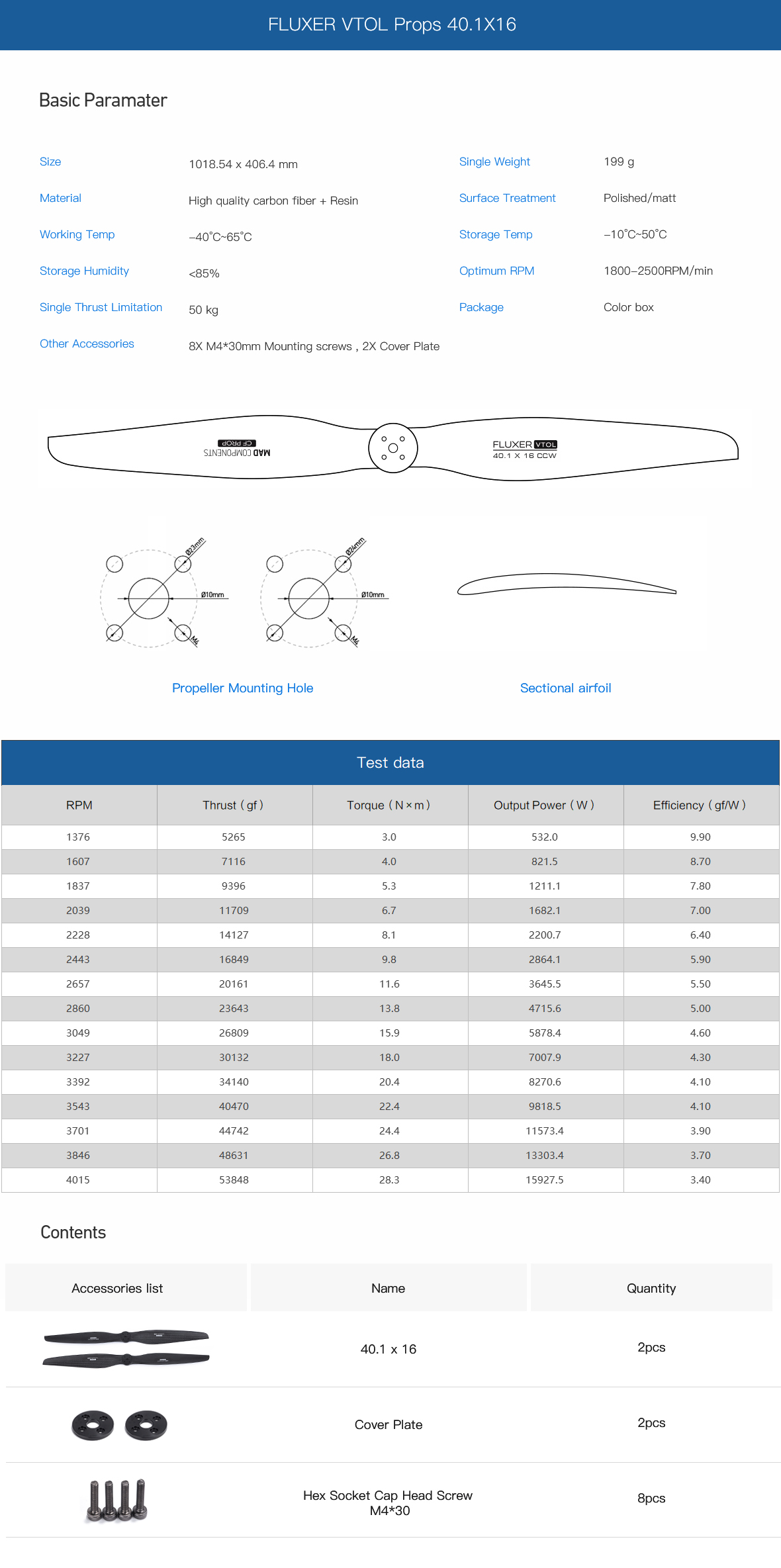 40.1x16.0 Inch FLUXER VTOL carbon fiber Propeller