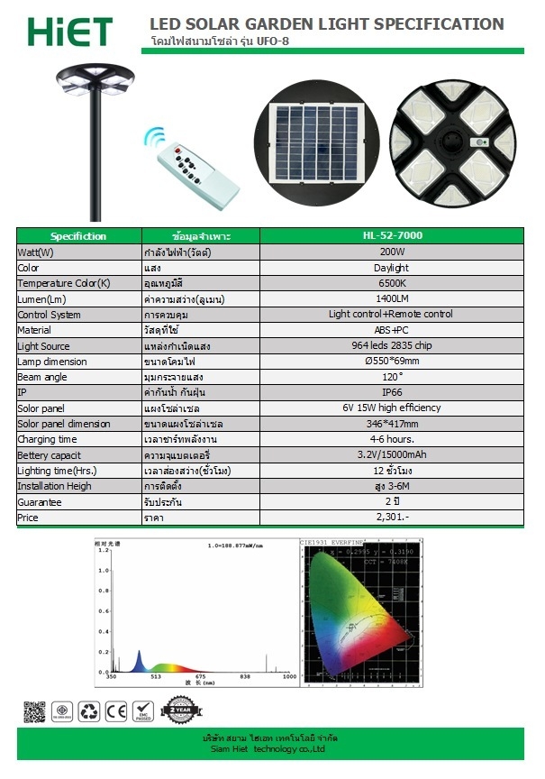 HIET LED Solar Garden light UFO-8 200W Daylight