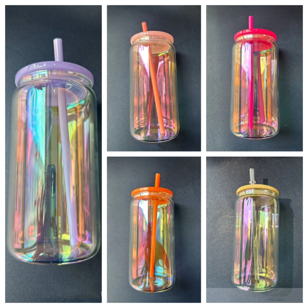 16oz rainbow iridescent glass cans for sublimation and uv dtf wraps