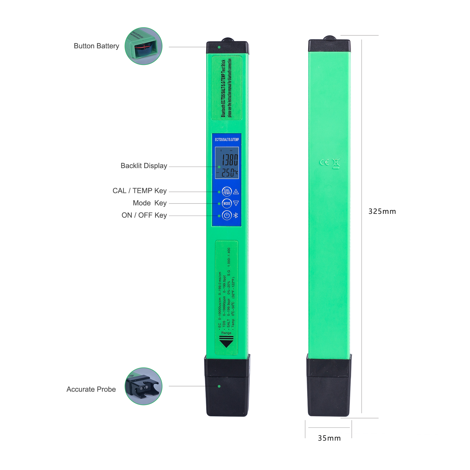 5 in 1 Bluetooth multi-parameter EC/TDS/SALT/S.G/Temperature Test Meter