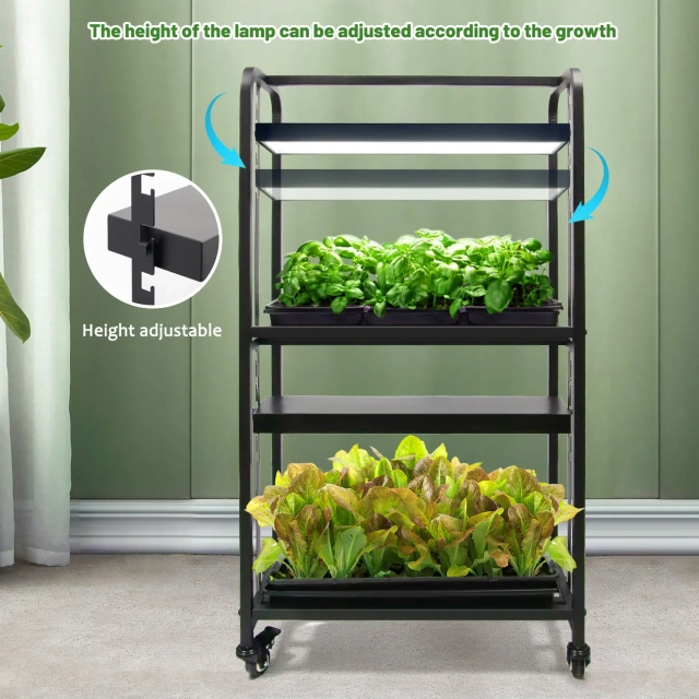 3-Tier Indoor Plant Stand with Full Spectrum LED Grow Light - For Herbs ...