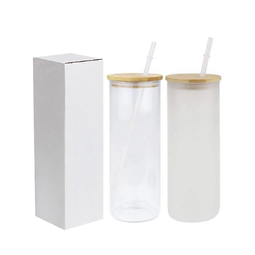 Seven 25oz Sublimation Glass Cups Clear/Frosted USA Warehouse RTS