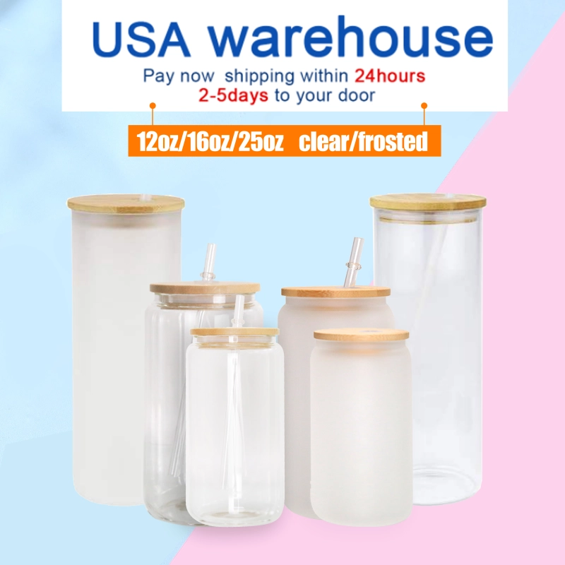 Fiona 25oz Sublimation Glass Cups Clear/Frosted USA Warehouse Stocked