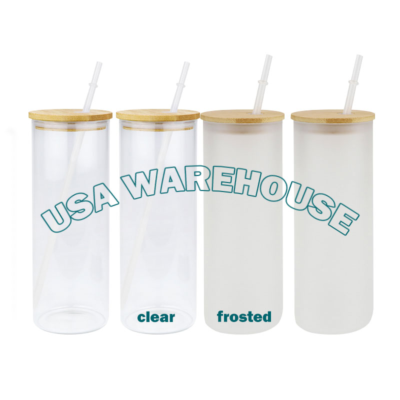 Fiona 25oz Sublimation Glass Cups Clear/Frosted USA Warehouse Stocked