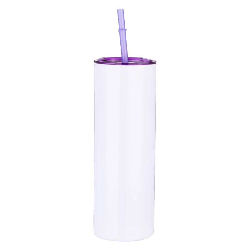 20OZ White Tumblers With Colored Straws And Colored Lid