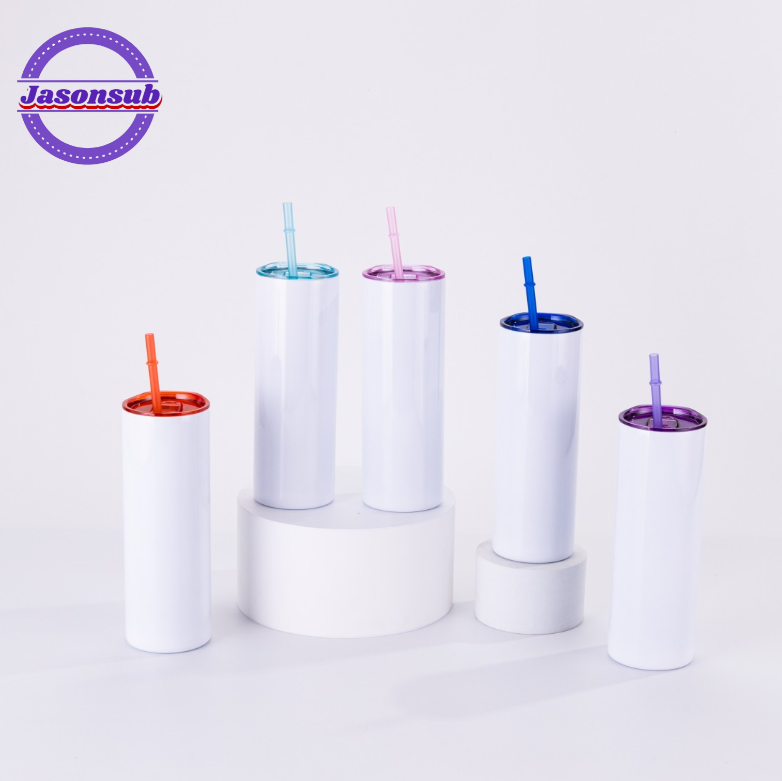 20OZ White Tumblers With Colored Straws And Colored Lid