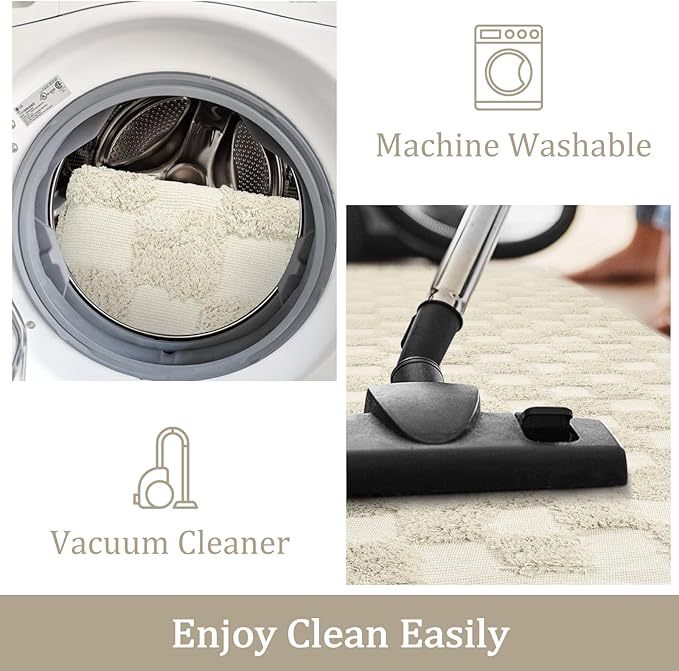 Checkered Boho Round Bathroom Rug 4ft, Farmhouse Checkerboard Washable ...