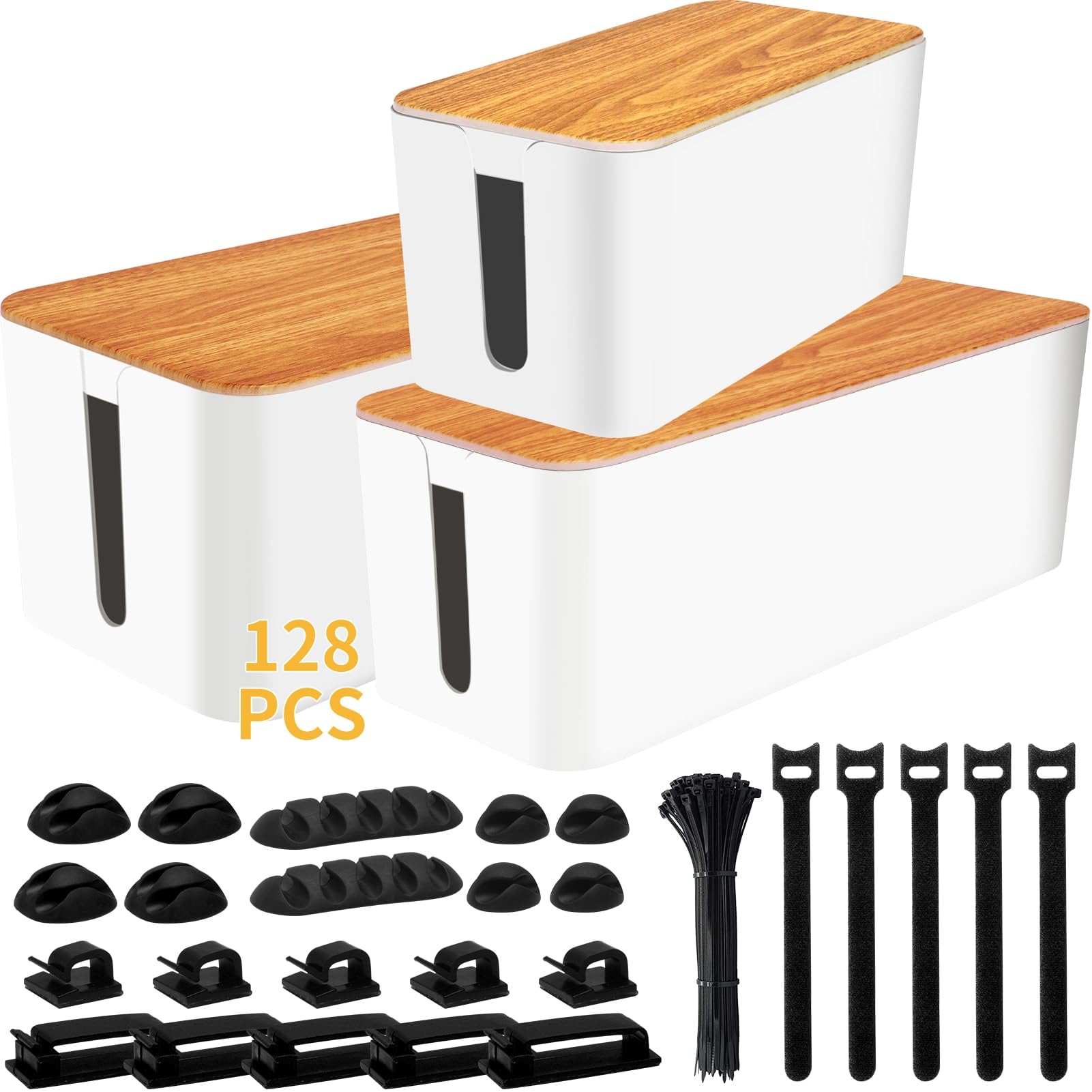 Cable Management Box 3 Pack with 125PCS Cable Management Kit for Power ...