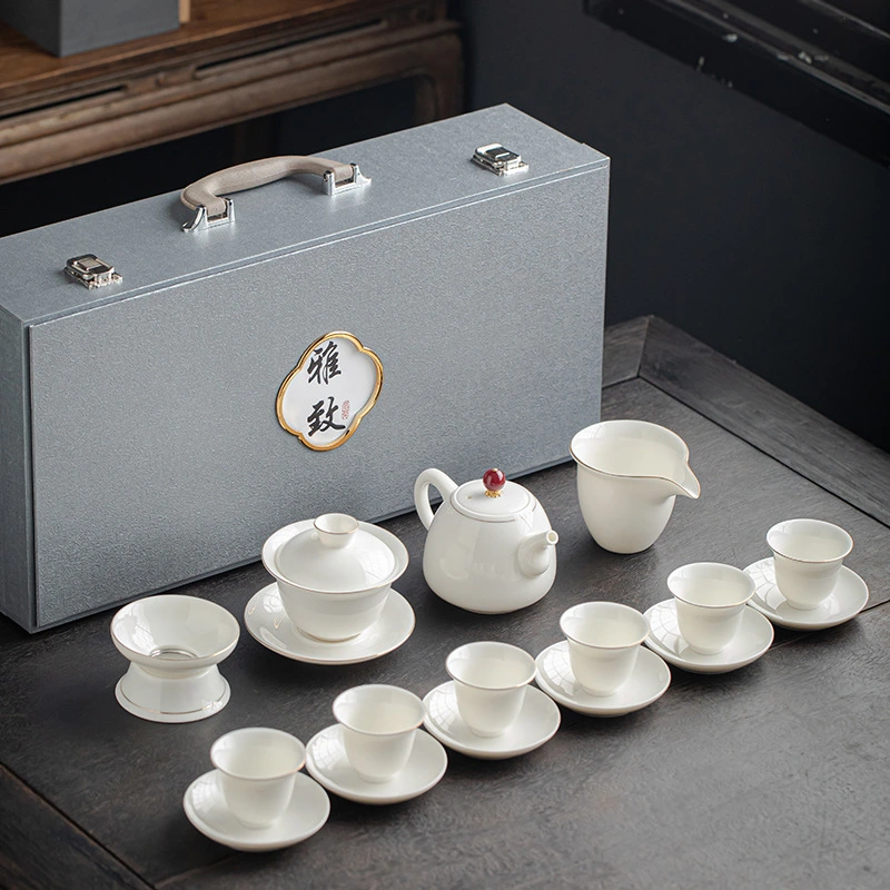 Mutton fat jade white porcelain tea set