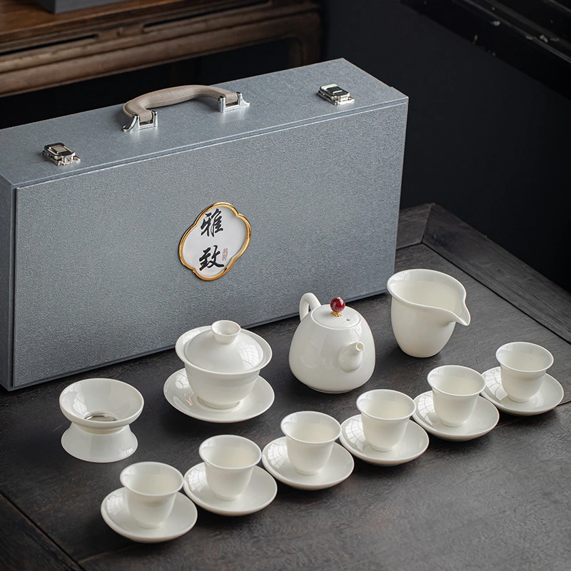 Mutton fat jade white porcelain tea set