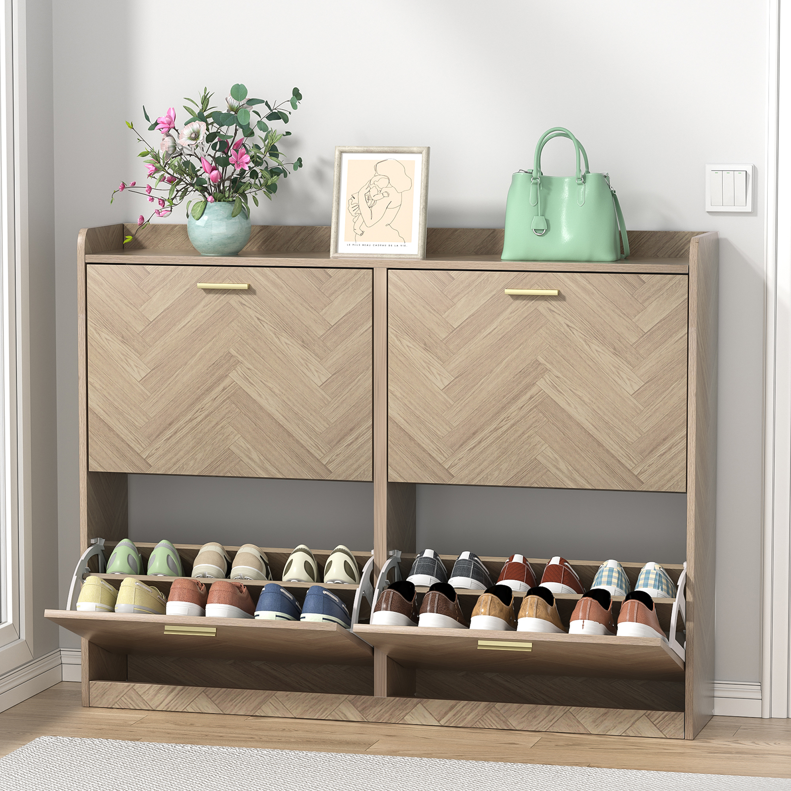 Anmytek Large Shoe Storage Cabinet with 4 Flip Drawers, Freestanding ...