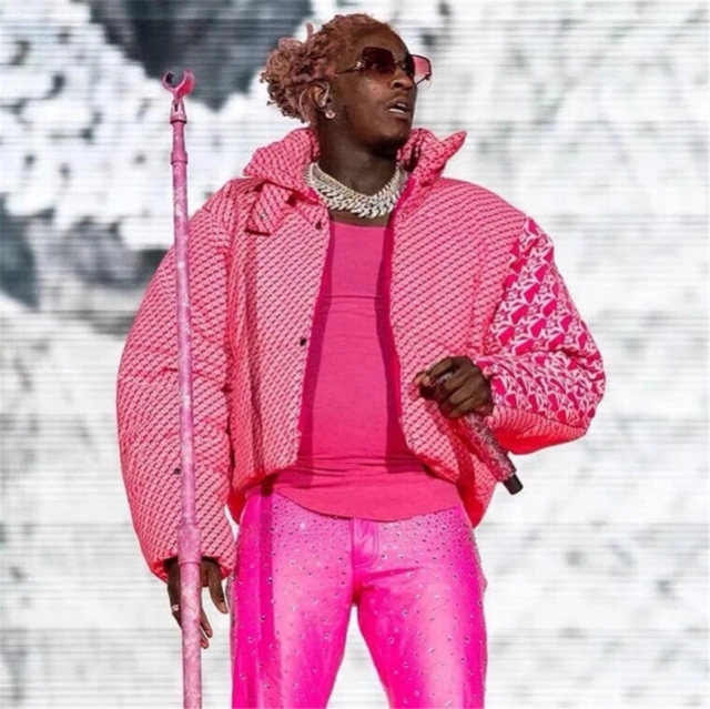 Sp5der star print puffer pink
