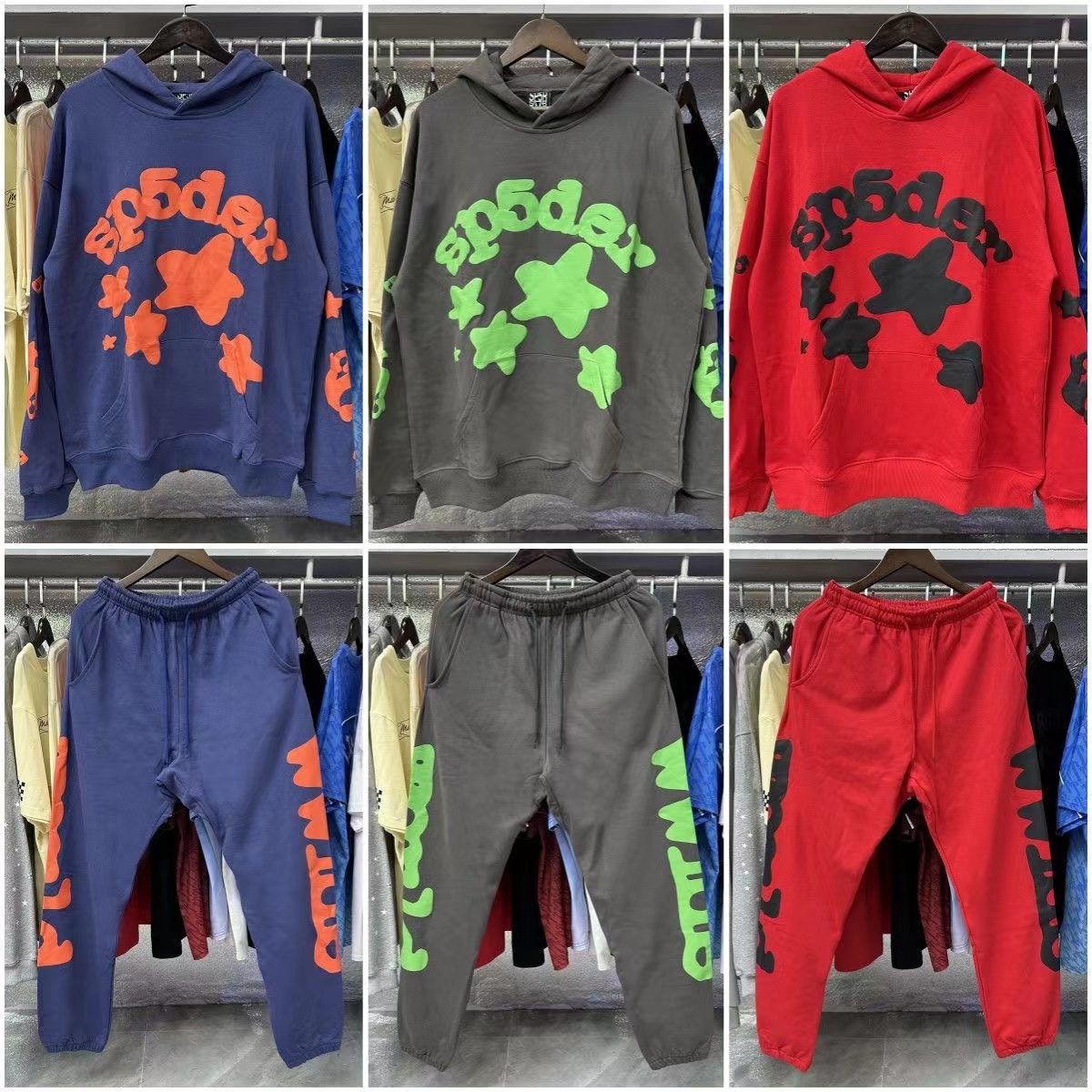 Sp5der Puff Printing Hoodie And Pants