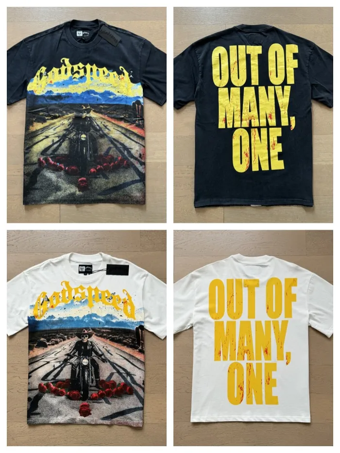 Godspeed Skull Motorcycle Riding Rose Printed Washed Version Tee 2 colors