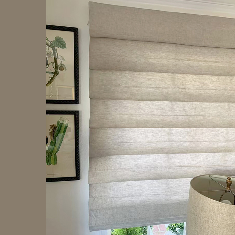 Bliss RBL-02 – Custom Hobbled Roman Shade in Natural Beige Linen Blend ...