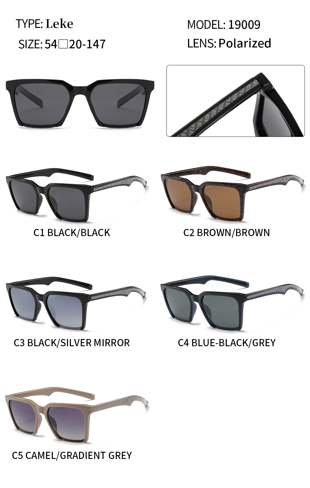 Leke Fashion trend square polarized sunglasses 19009
