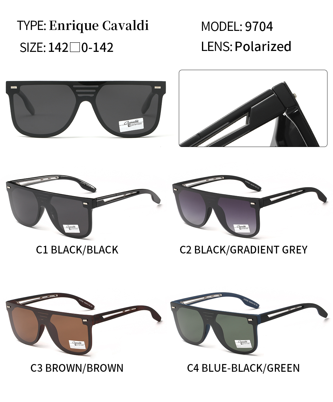 Enrique Cavaldi Polarized Sunglasses Square Frosted Frames 9704