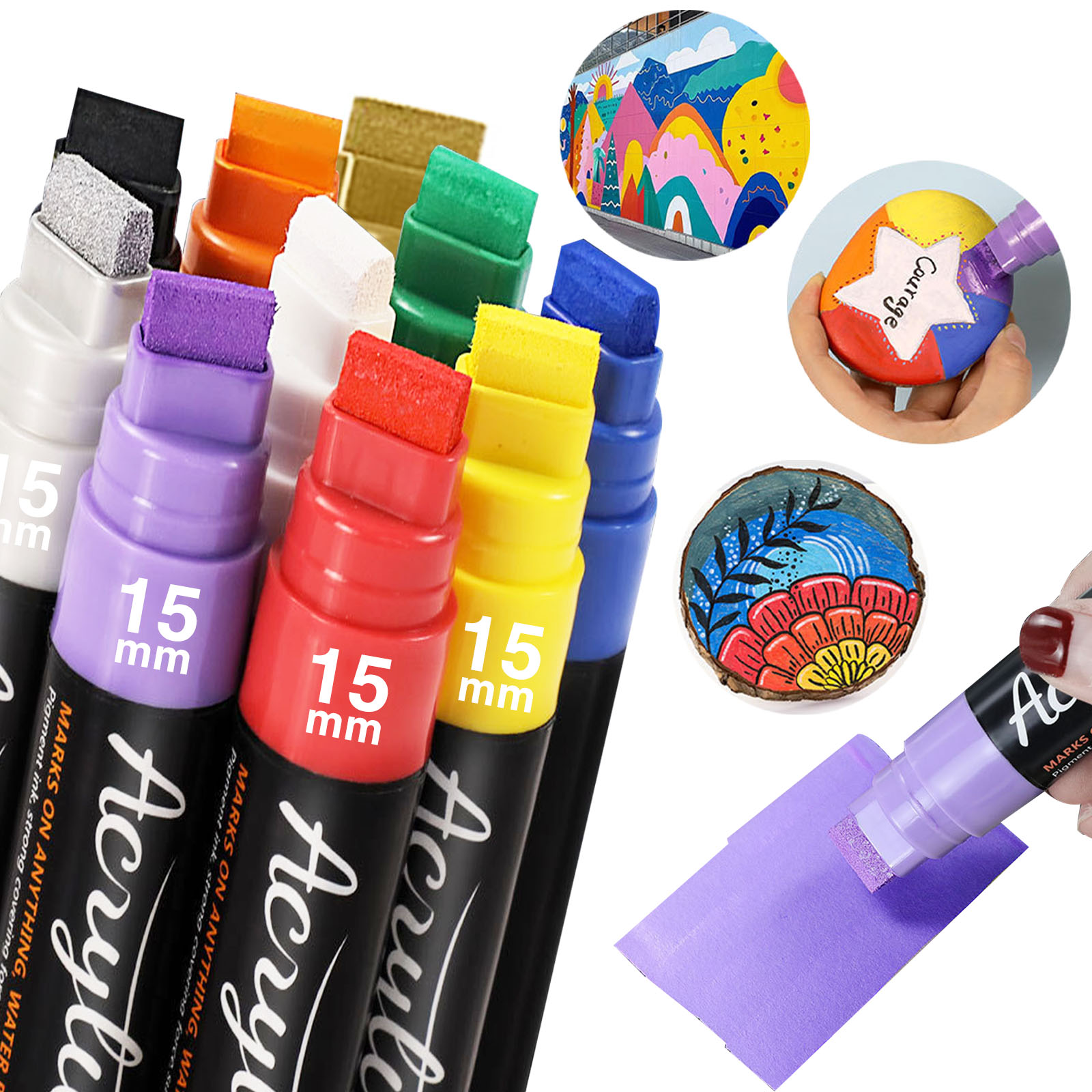 Permanent Markers 4-Pack White Jumbo - 15mm Wide Tip Paint Pens For ...