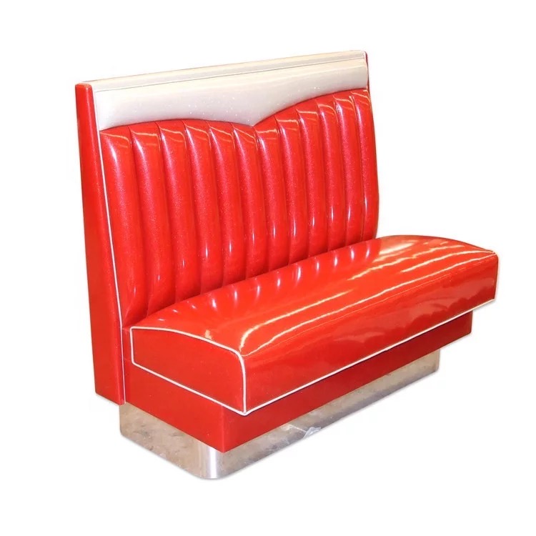 SOF Nostalgic 1950s Retro Leather Booth Sofa with Stainless Steel Base ...