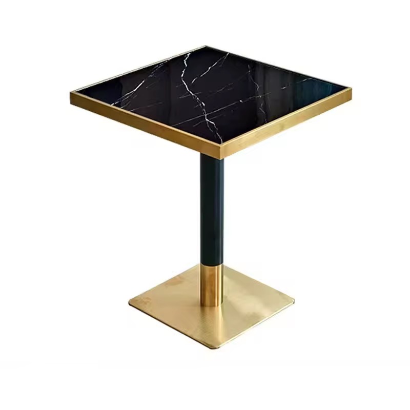Restaurant Luxurious Black Glossy Natural Stone Dining Table with Gold-Plated Stainless Steel ...