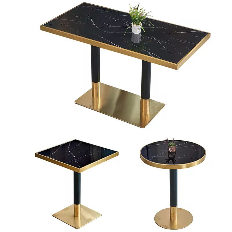 SOF Elegant Black Glossy Natural Sintered Stone Dining Table with Customizable Dimensions for ...