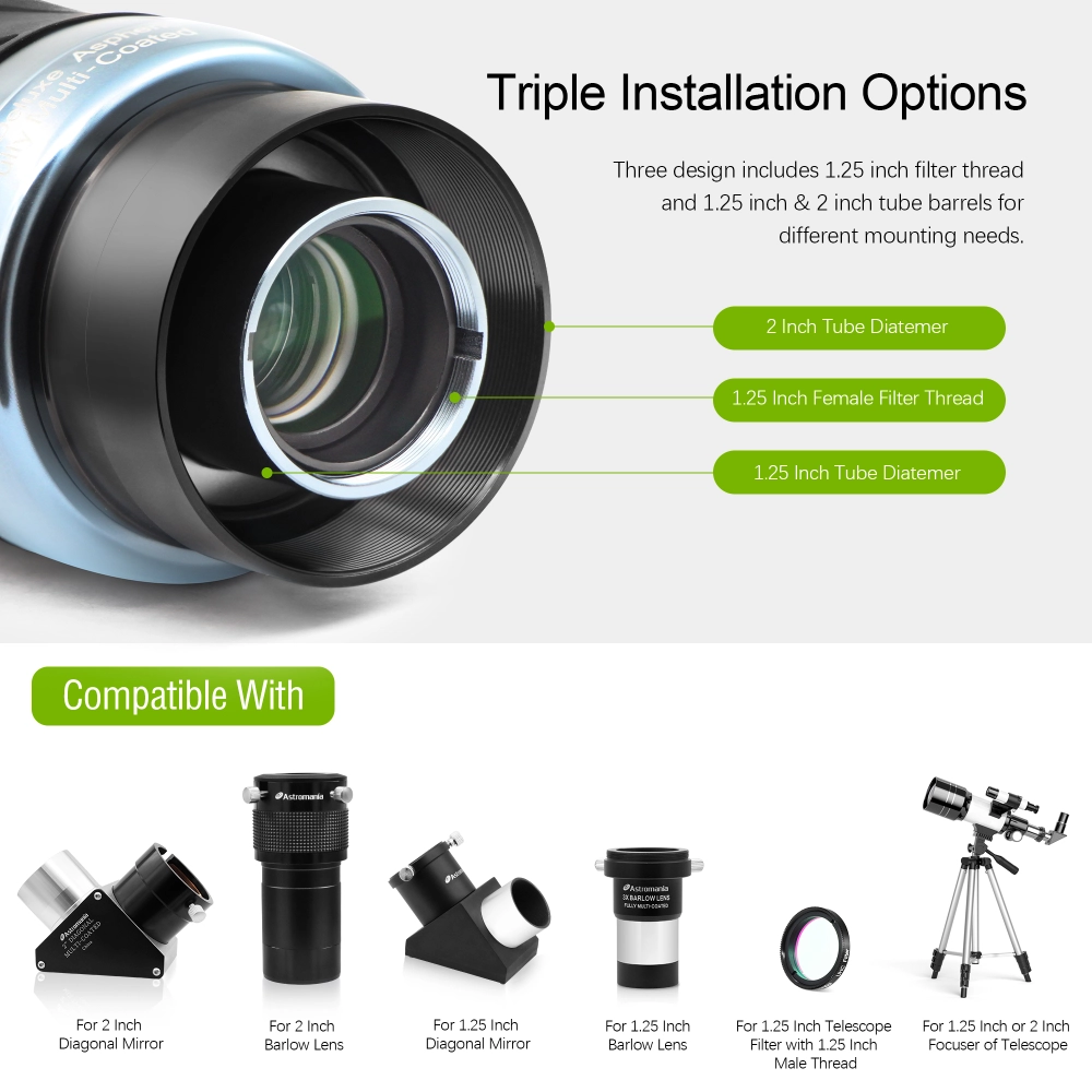 Astromania Updated Deluxe Zoom Aspheric Eyepiece for 1.25/2 inch ...
