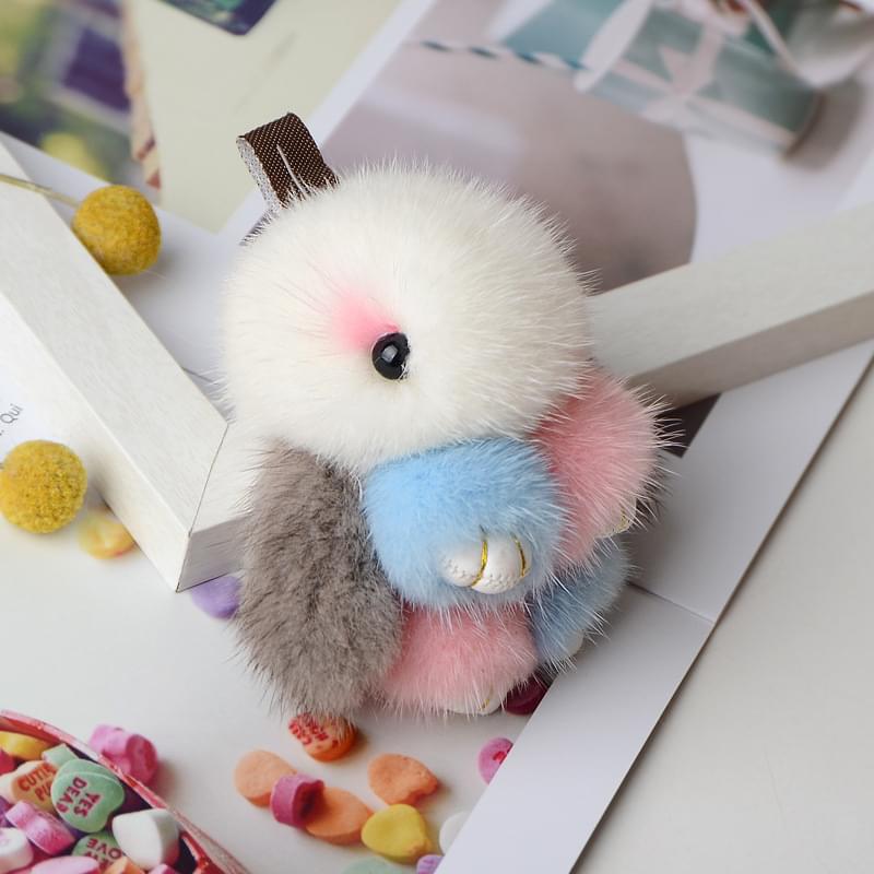 Cute Faux Rabbit'S Foot Good Luck Keychain