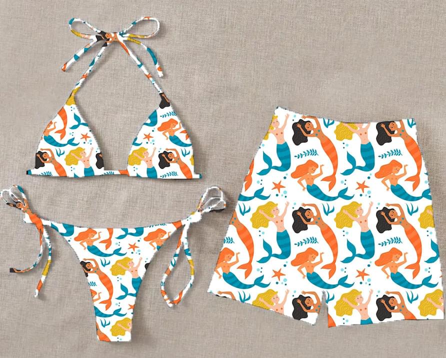 Halter Mermaid Print Bikini Matching Bathing Suits For Couples