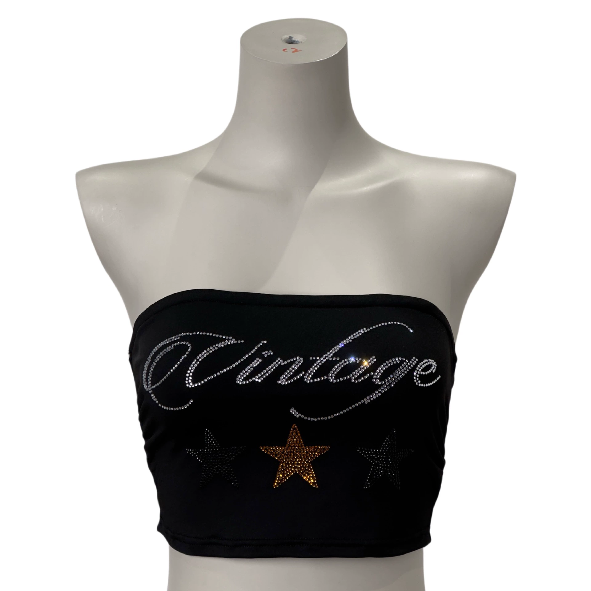 Star Rhinestone Black Tube Top Women