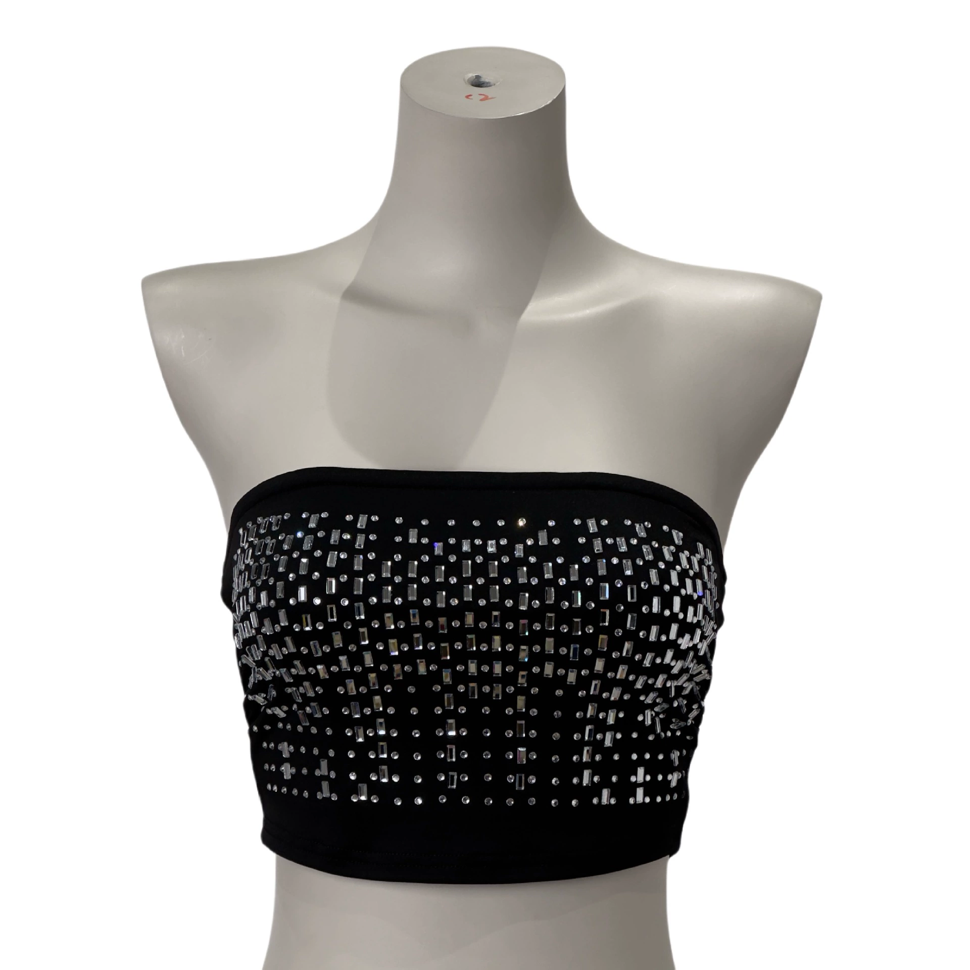 Women Rhinestone Black Sequin Tube Top