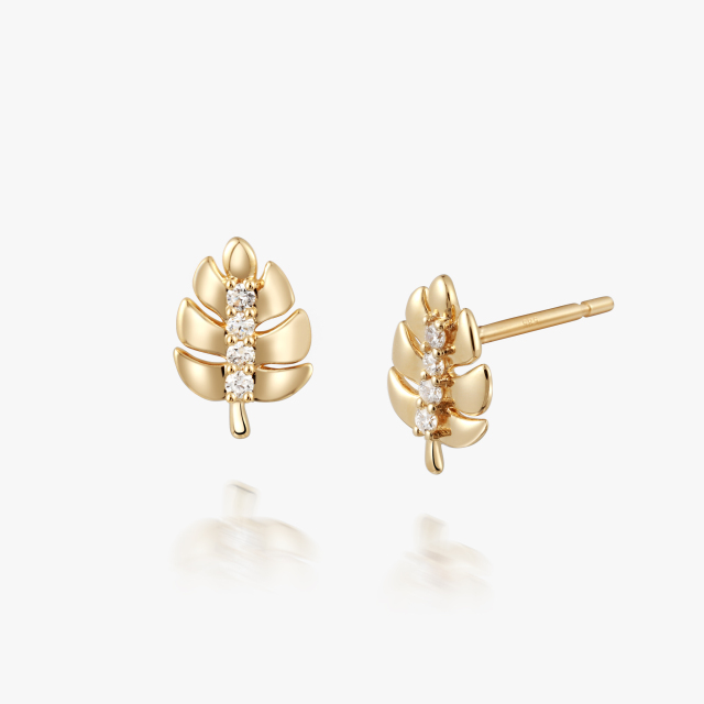 14K Monstera Diamond Stud