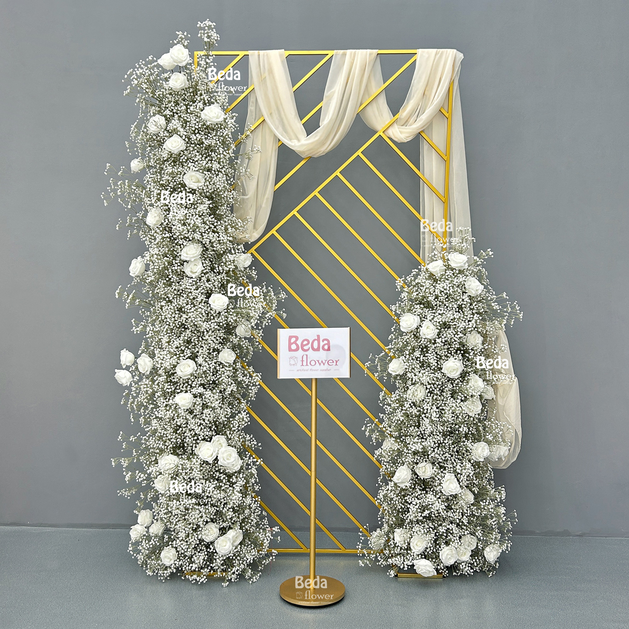 Beda Custom Silk White Rose White Babysbreath Wedding Flower Runner ...