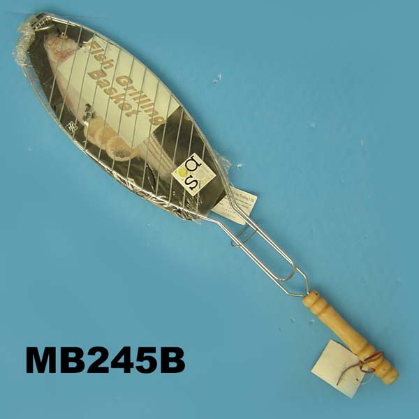 FISH BBQ NET with WOODEN Handle