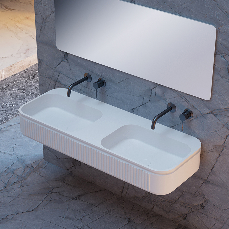 Hot Style Wholesale Solid Surface Fluted Wall Hung Double Basins XR ...