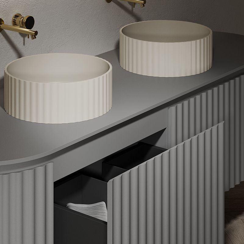 Wholesale Price Fluted Floating Bathroom Vanity Unit With Double Basins ...