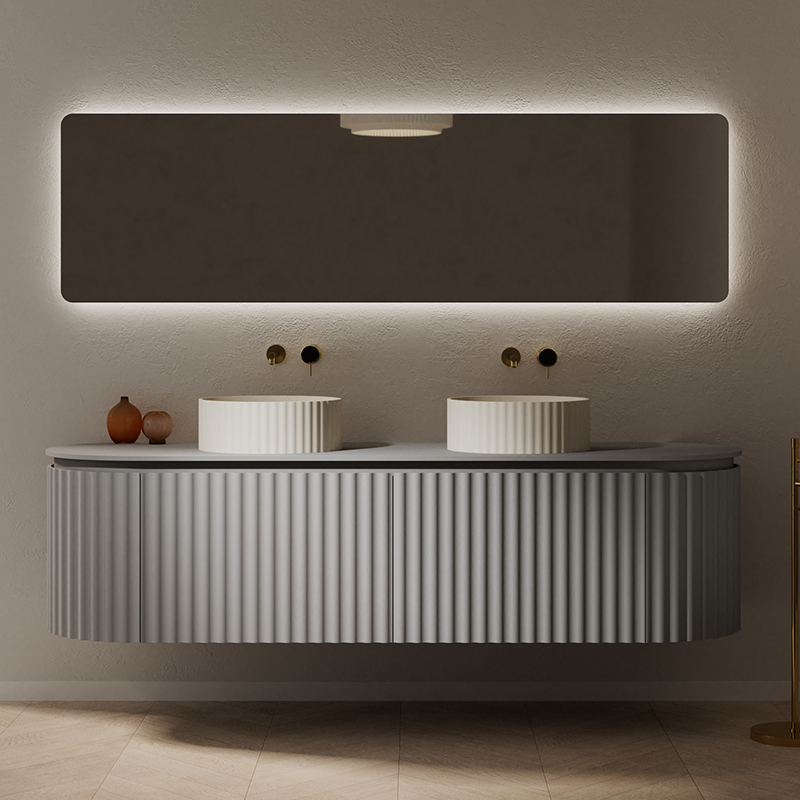 Wholesale Price Fluted Floating Bathroom Vanity Unit With Double Basins ...