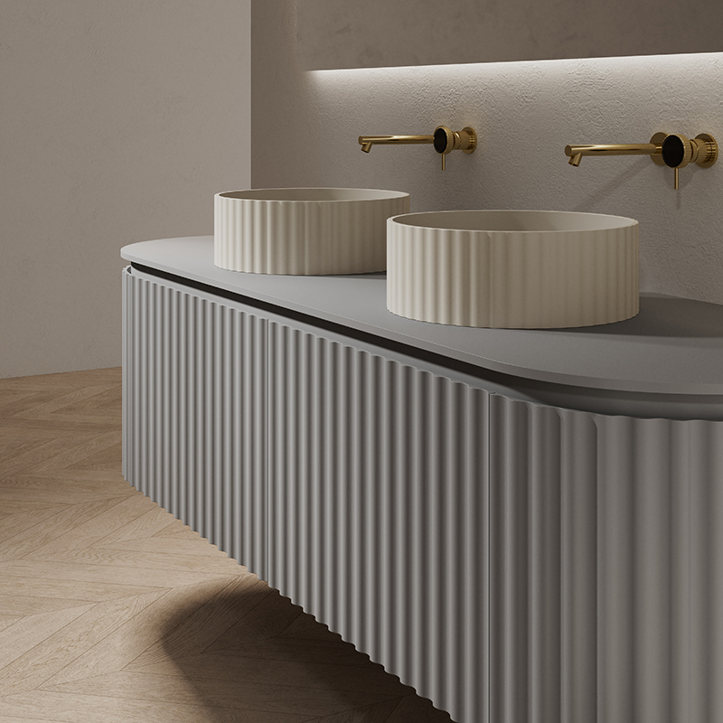 Wholesale Price Fluted Floating Bathroom Vanity Unit With Double Basins ...