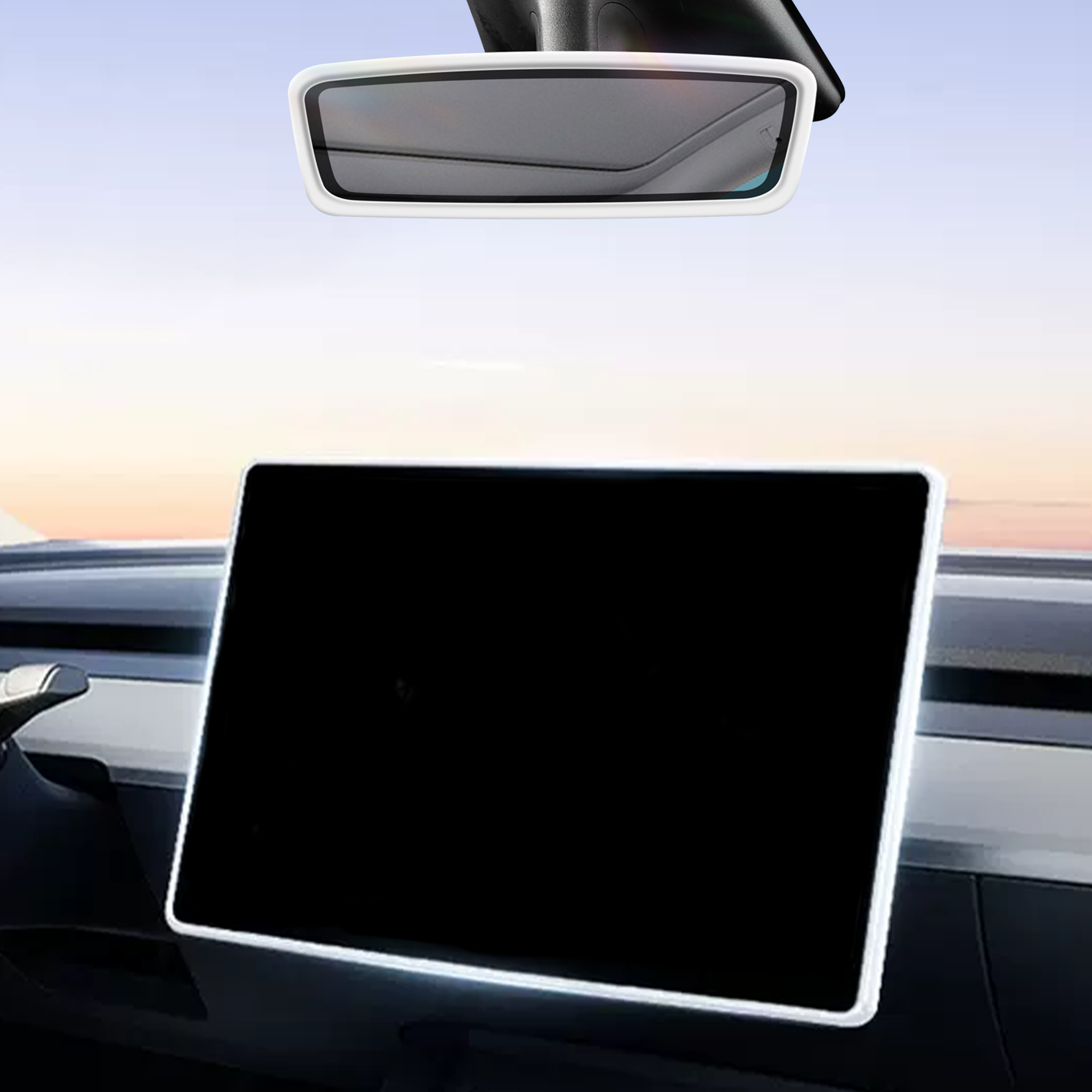 Silicone Screen & Mirror Frame for Tesla Model 3/Y (2017-2024), White