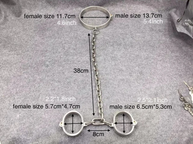 Steel Bondage Kit Neck to Wrist Restraints Device Collar+Handcuffs ...