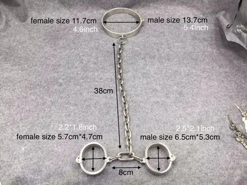 Steel Bondage Kit Neck to Wrist Restraints Device Collar+Handcuffs ...