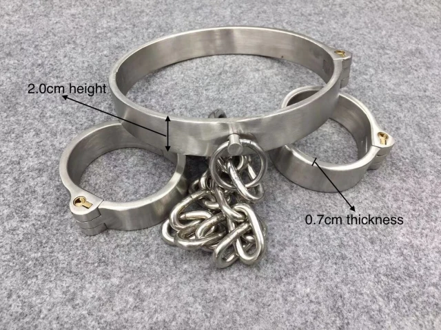 Steel Bondage Kit Neck to Wrist Restraints Device Collar+Handcuffs ...