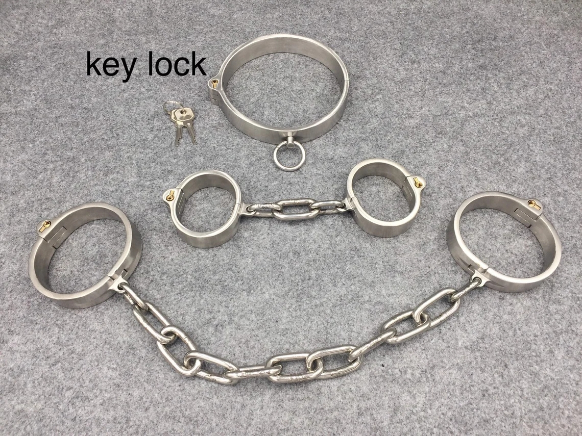 Stainless Steel Shackles 3 In 1 Kit Collar+Handcuffs+Ankle Cuffs ...