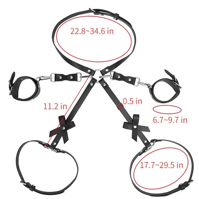 PU Leather Size Adjustable Bondage Restraints Hand Cuffs Ankle Cuffs Collar