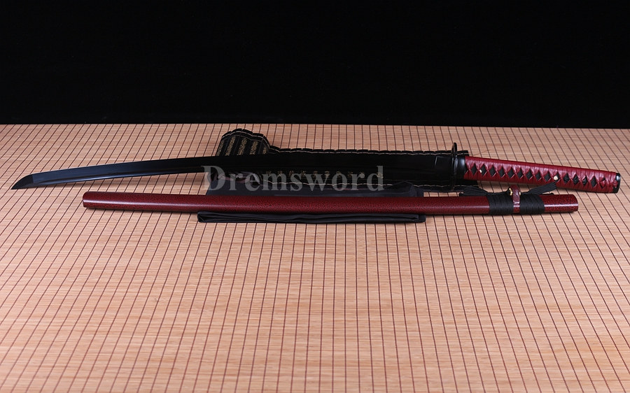 Japanese Katana Samurai Red Sword Full Tang Black 1060 high carbon ...