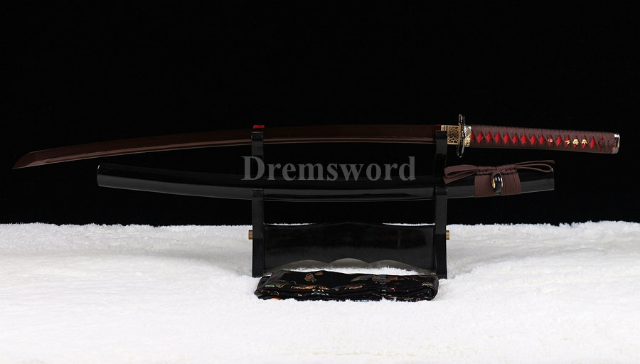 hand forge red blade folded steel full tang Japanese Katana samurai ...