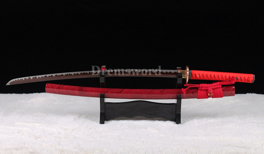 hand forge red blade damascus folded steel full tang blade japanese ...