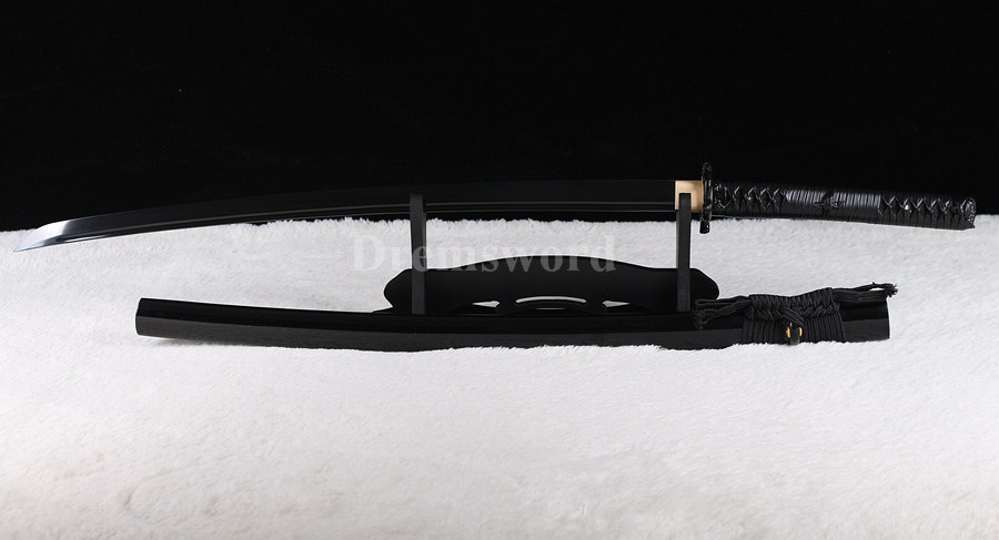 Handmade black blade damascus folded steel japanese samurai katana ...
