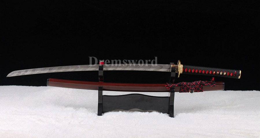 Fully handmade laminated damascus folded steel japanese samurai red ...